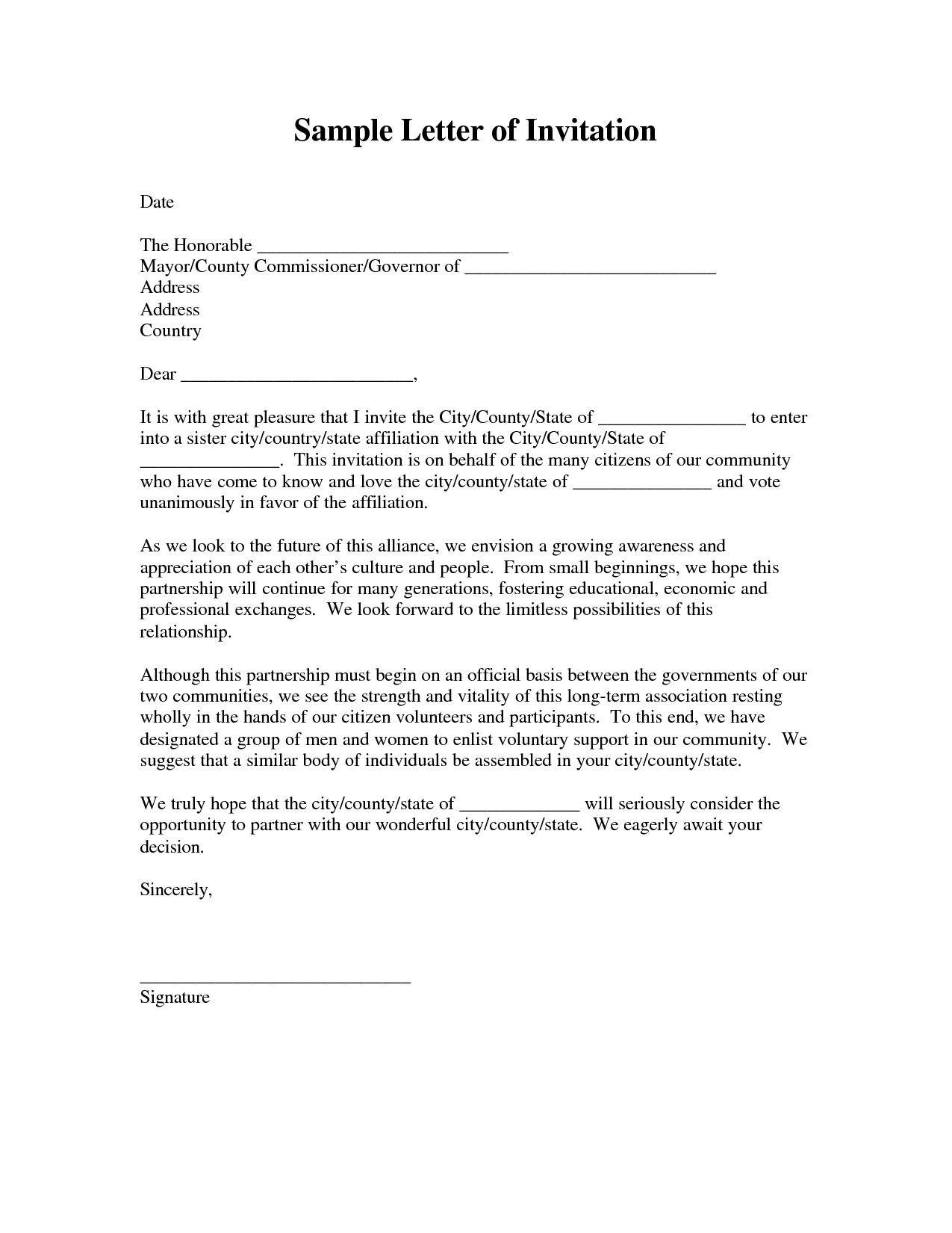 Official Invitation Letter Sample