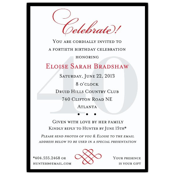 40th Birthday Party Invitation Wording Invitation Design Blog